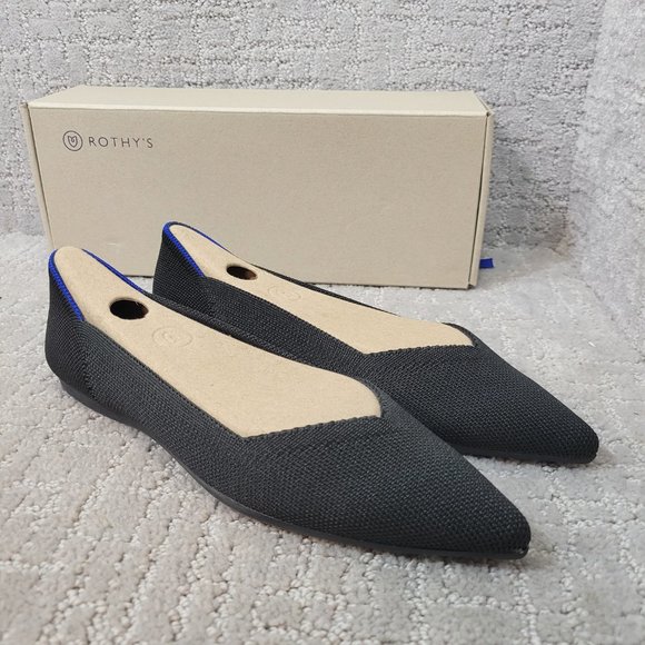 Rothy's | Shoes | Rothys The Point Solid Black Pointed Toe Slip On Flat Shoe Womens Multiple ...
